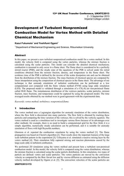 Pdf Development Of Turbulent Nonpremixed Combustion Model For Vortex
