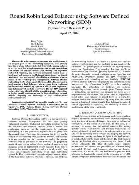 70110 130943 Round Robin Load Balancer Using Software Defined Networking Sdn Pdf Load
