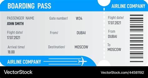 Airplane Ticket Template Boarding Pass Airline Vector Image