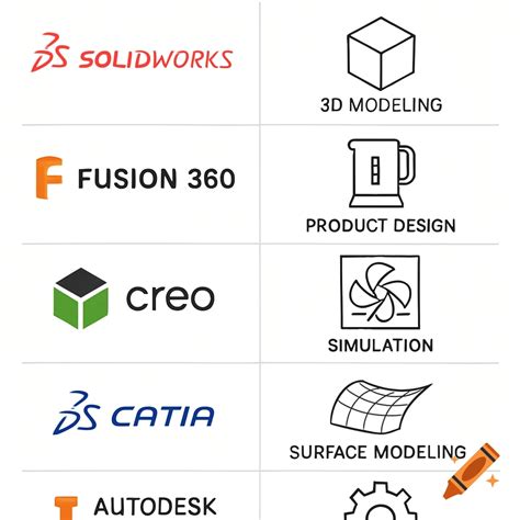 Grid Of Cad Software Logos And Icons For Use Cases Like 3d Modeling Product Design And