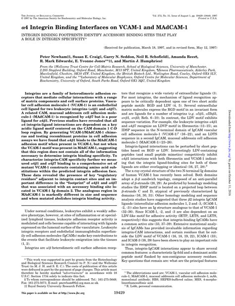 Pdf α4 Integrin Binding Interfaces On Vcam 1 And Madcam 1 Integrin