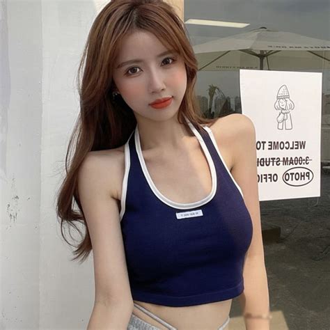Ysddecor Women Camisole Letter Halter Sexy Slim Exposed Navel Knitted Tank Top Lazada