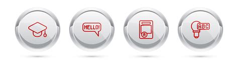 세트 라인 졸업 모자 다른 언어로 안녕하세요 A 플러스 학년과 창조적 인 램프 조명 아이디어와 시험 시트 실버 서클 버튼 벡터 관광객에 대한 스톡 벡터 아트 및 기타 이미지