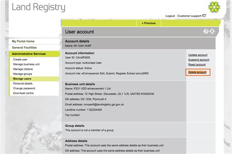 HM Land Registry Portal Delete A User Account GOV UK