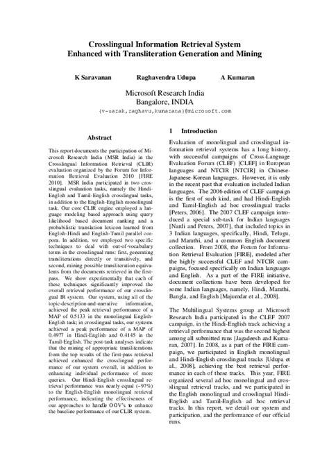 Pdf Crosslingual Information Retrieval System Enhanced With Transliteration Generation And