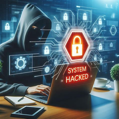 System Hacked Warning Alert Person Use Laptop With Virtual Warning Sign For Cyber Attack