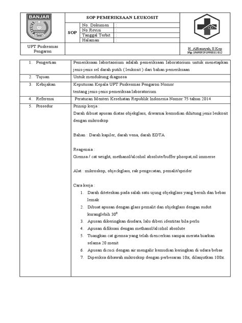 Edit 2019 Sop Pemeriksaan Hitung Jenis Leukosit Pdf
