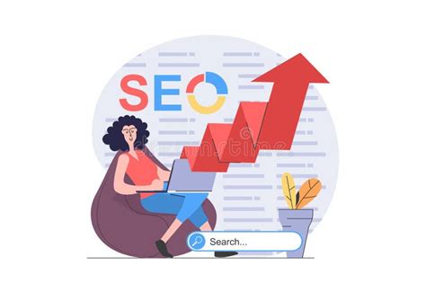 Seo Optimization Concept In Modern Flat Design For Web Woman Analyzing