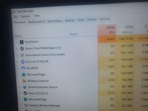 hunt using 100 cpu doesn t happen with any other game and only