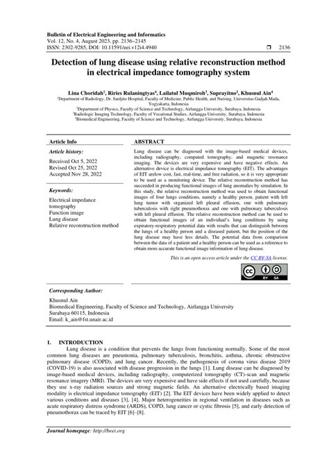 Pdf Detection Of Lung Disease Using Relative Reconstruction Method In Electrical Impedance