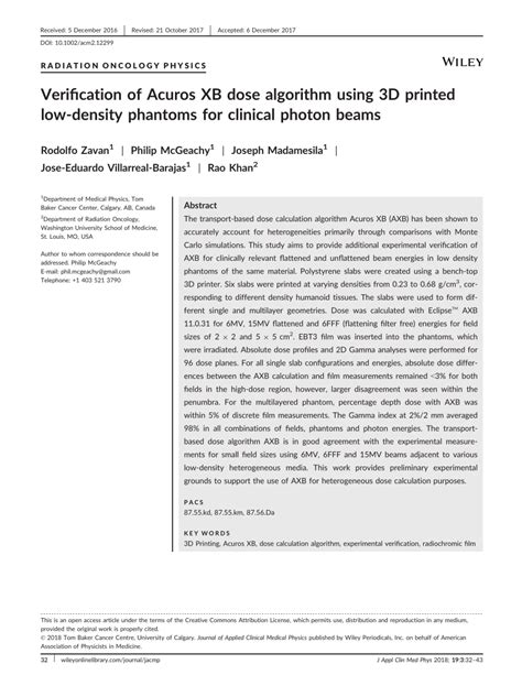 Pdf Verification Of Acuros Xb Dose Algorithm Using 3d Printed Low