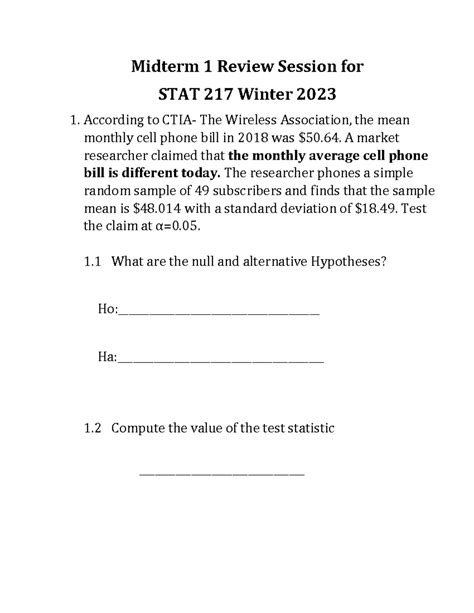 Midterm 1 Review Session For Stat 217 Winter 2023 Updated Midterm 1 Review Session For Stat