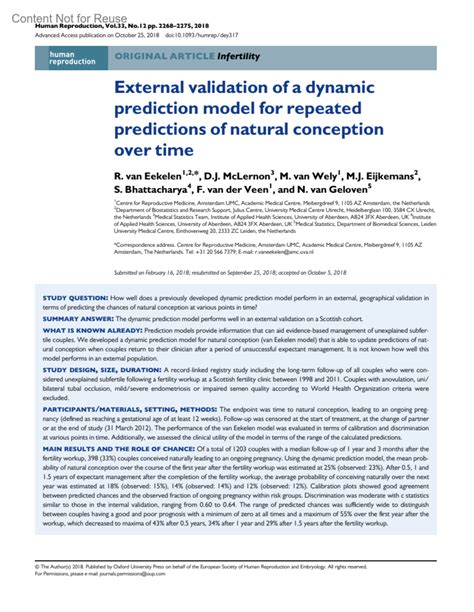External Validation Of A Dynamic Prediction Model Human Reproduction