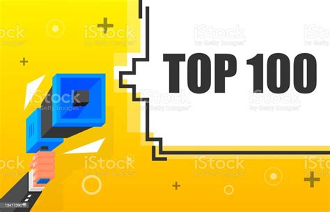 Top 100 배너 템플릿 메가폰을 사용한 마케팅 전단지 등분 및 픽셀 스타일 소매 프로모션 및 공지를 위한 템플릿입니다 벡터 그림입니다 1위에 대한 스톡 벡터 아트 및