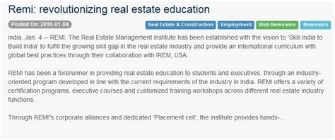 HT Media Syndication Featured REMI As A Leading Institute That Launched