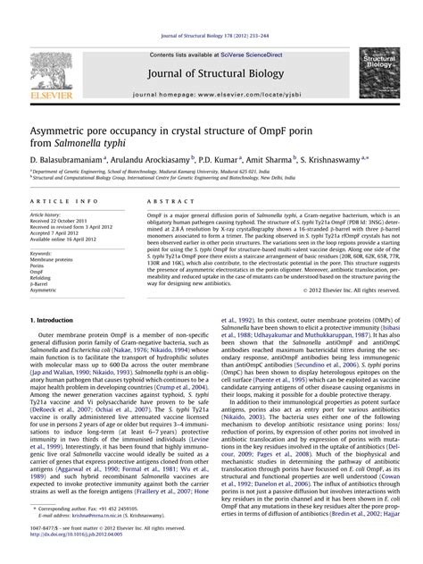 Pdf Asymmetric Pore Occupancy In Crystal Structure Of Ompf Porin From Salmonella Typhi