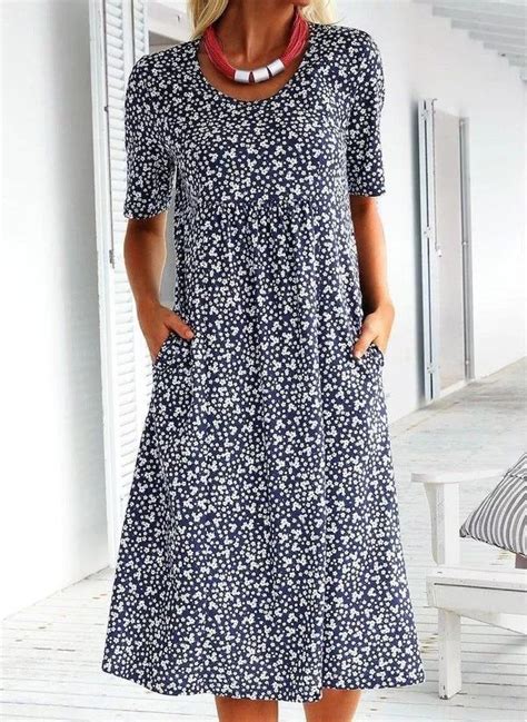 Jasmine Hochwertiges Kleid Mit Bezauberndem Blumenmuster Und Handlichen Taschen Mittellange