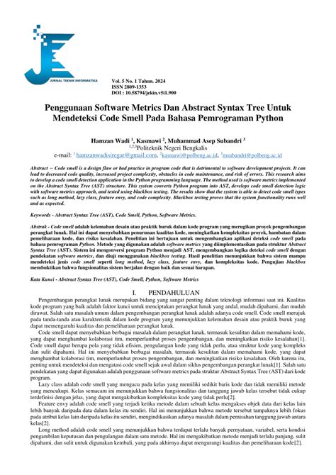 Pdf Penggunaan Software Metrics Dan Abstract Syntax Tree Untuk