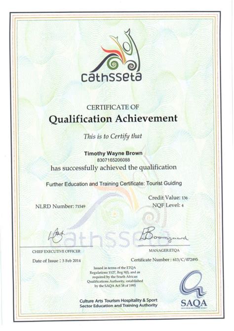 Tim Brown Certificate Nqf Level 4