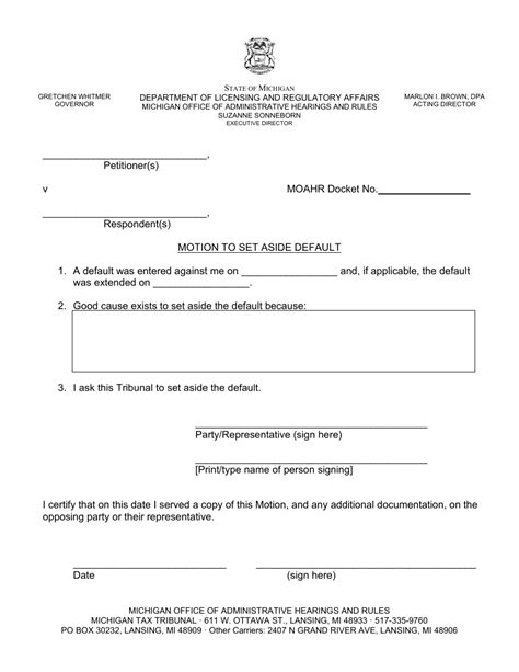 Michigan Motion To Set Aside Default Fill Out Sign Online And Download PDF Templateroller