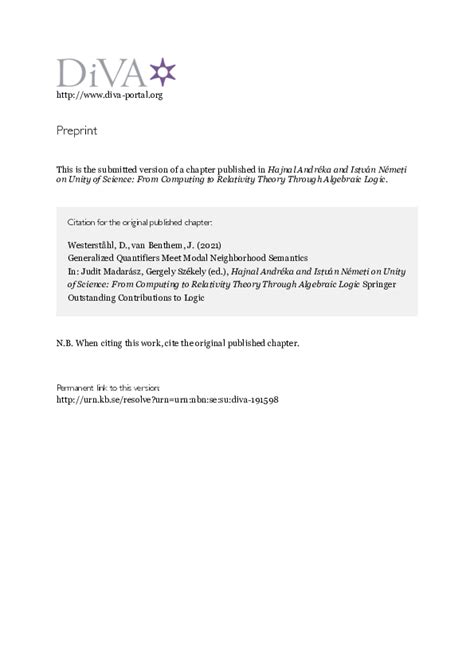 Pdf Generalized Quantifiers Meet Modal Neighborhood Semantics