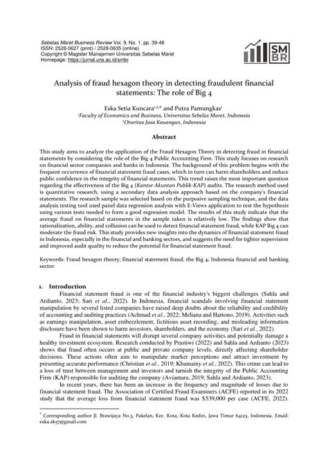 Pdf Analysis Of Fraud Hexagon Theory In Detecting Fraudulent