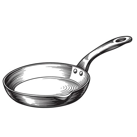 Black And White Sketch Of A Frying Pan With A Handle Skillet Cooking