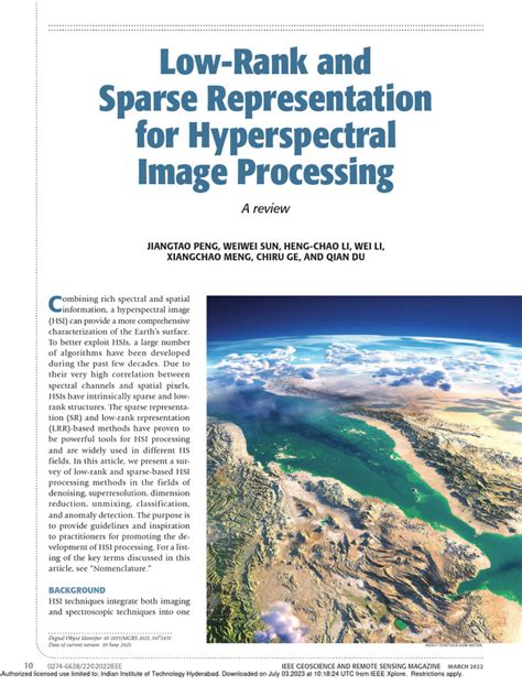 Low Rank And Sparse Representation For Hyperspectral Image Processing A
