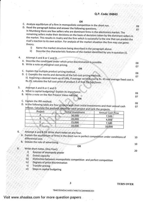 Business Economics B Com General Semester FYBcom Question Paper With PDF