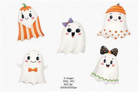 Cute Halloween Ghost Clipart Set Graphic By Lunakellydesigns · Creative