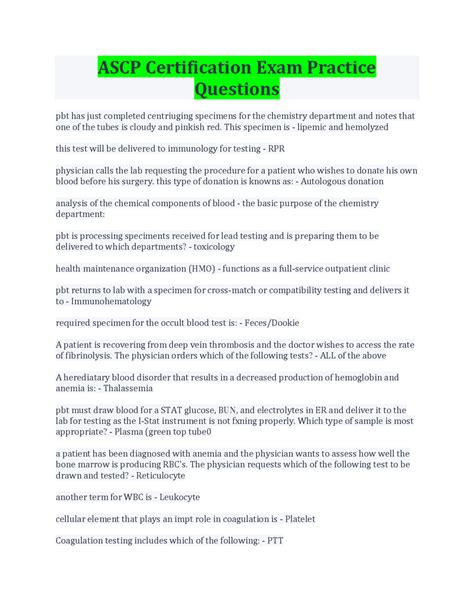 Ascp Certification Exam Practice Questions Exams Health Sciences Docsity