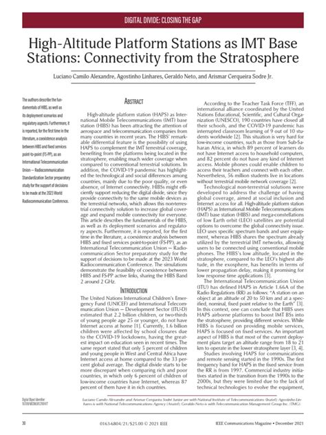 High Altitude Platform Stations As Imt Base Stations Connectivity