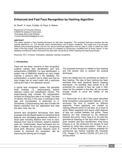 Enhanced And Fast Face Recognition By Hashing Algorithm M Sharif K