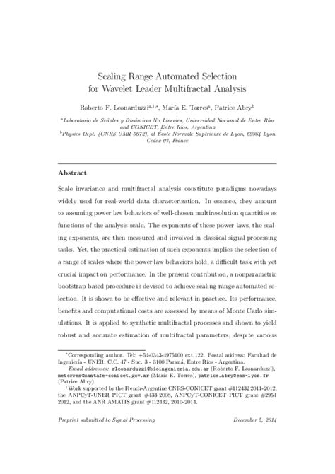 Pdf Scaling Range Automated Selection For Wavelet Leader Multifractal Analysis