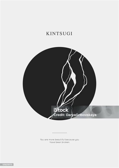 긴츠기 서클 은 동기 부여 문구와 함께 포스터를 균열 깨진 도자기를 수리하는 일본의 예술 깨진 것들을 복구하기위한 아시아 철학 홈 장식을위한 최소한의 인쇄 디자인 킨츠기에