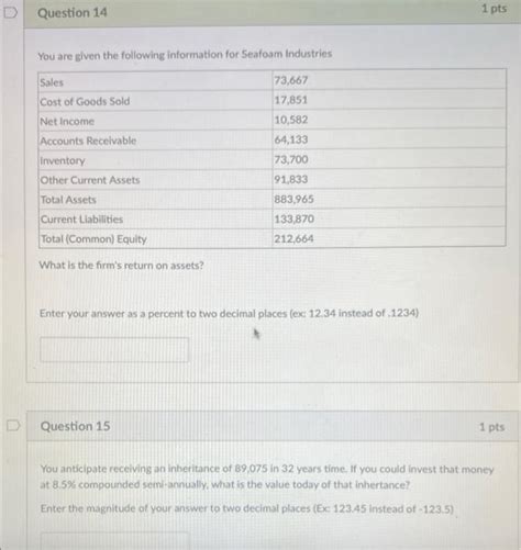 solved question 14 1 pts you are given the following