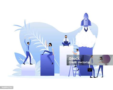 로켓 사람들과 포스터 스타트업 기업 런칭 컨셉 플랫 작은 사람 벡터 일러스트 레이 션 직업에 대한 스톡 벡터 아트 및 기타