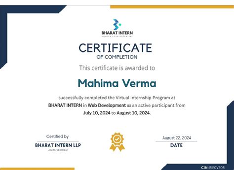 Mahima Verma On Linkedin Internship Bharatintern Growth