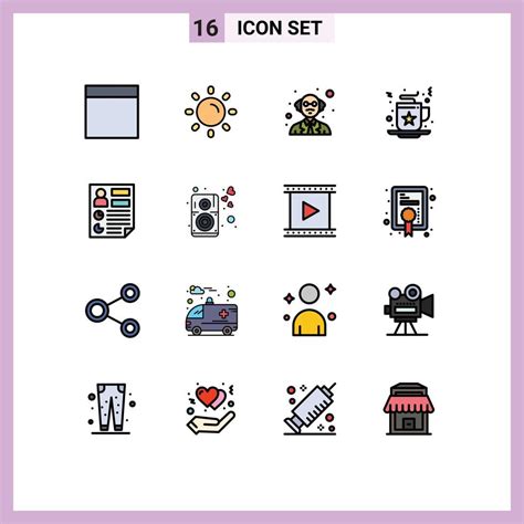 Pictogram Set Of Simple Flat Color Filled Lines Of Report Document Science Data Drink