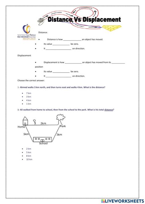 distance and displacement worksheet physical science