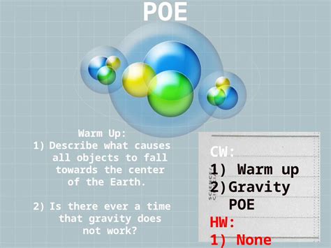 Pptx Intro To Gravity Poe Warm Up 1describe What Causes All Objects To Fall Towards The