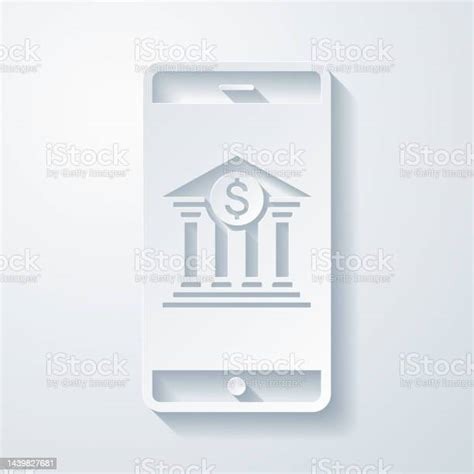 은행이 있는 스마트폰 빈 배경에 종이 자르기 효과가 있는 아이콘 0명에 대한 스톡 벡터 아트 및 기타 이미지 0명 3차원 형태 개념 Istock