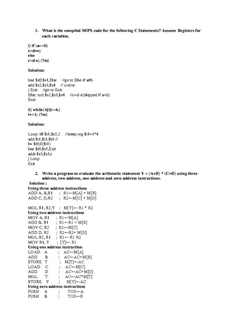 Part C Solution Home Bbc Bbc Enn What Is The Compiled Mips Code For The Following C
