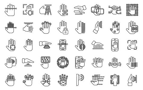 Premium Vector Palm Scanning Icons Set Outline Vector Biometric Signature