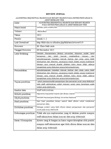 Riview Jurnal Algoritma Sequential Search Dan Binary Search Pada Sistem