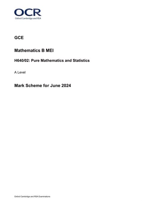 OCR A Level Mathematics B MEI H JUNE QUESTION PAPER AND MARK SCHEME Stuvia US