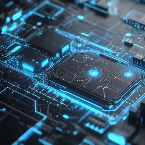 Glowing Blue Circuit Board With Central Processor Stock Illustration Illustration Of