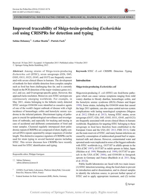Improved Traceability Of Shiga Toxin Producing Escherichia Coli Using Crisprs For Detection And