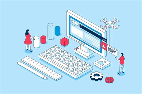 Concept De Programmation Dans La Conception Isométrique 3d Personnes Travaillant Avec Du Code Ou