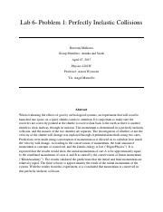 Physics Lab 6 1 Pdf Lab 6 Problem 1 Perfectly Inelastic Collisions Raveena Malhotra Group